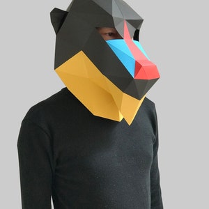 Mandrill Monkey Mask Digital PDF - Low Poly Papercraft Animal Mask ...