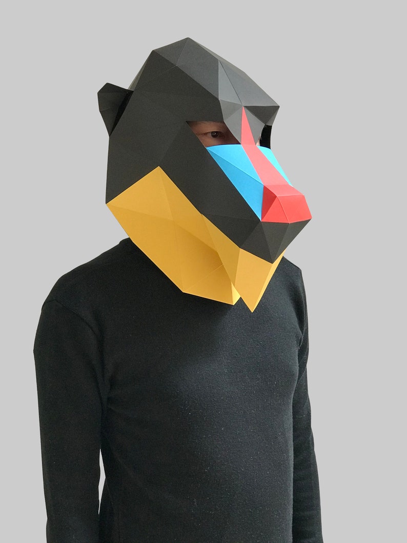 Mandrill Monkey Mask Digital PDF - Low Poly Papercraft Animal Mask ...