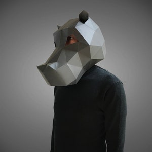 Hippo Mask Template - Paper Mask, Papercraft Mask, Masks, 3d Mask, Low ...