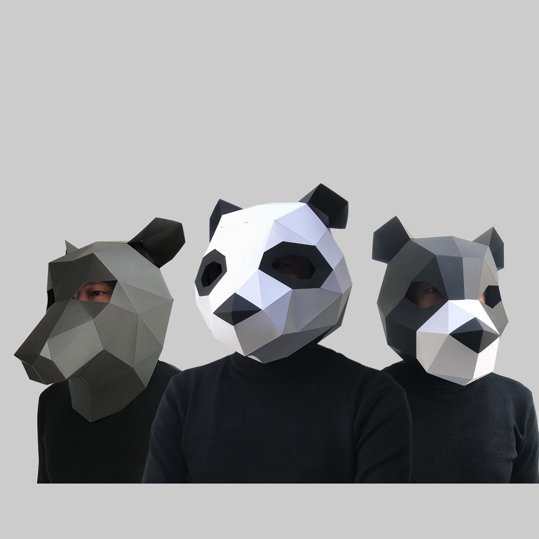 COMBO #5 Bear Paper Mask Template – Panda, Black Bear, 3D Low Poly (PDF ...