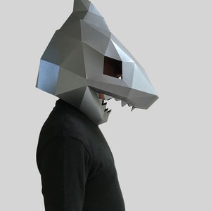 Shark Mask Template - Paper Mask, Papercraft Mask, Masks, 3d Mask, Low ...