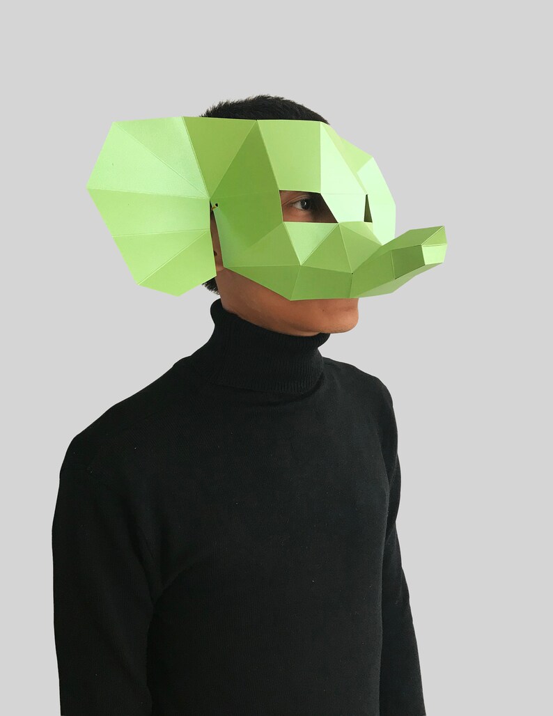 Green Elephant Mask Template Paper Mask Papercraft Mask - Etsy