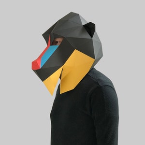 Mandrill Monkey Mask Digital PDF - Low Poly Papercraft Animal Mask ...
