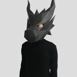 Black Dragon Mask Template - Paper Mask, Papercraft Mask, Masks, 3d ...