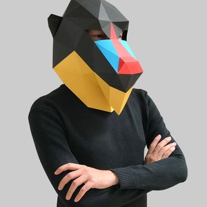 Mandrill Monkey Mask Digital PDF - Low Poly Papercraft Animal Mask ...