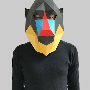 Mandrill Monkey Mask Digital PDF - Low Poly Papercraft Animal Mask ...