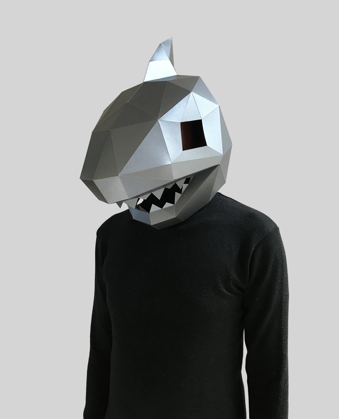 Shark Mask Template - Paper Mask, Papercraft Mask, Masks, 3d Mask, Low ...