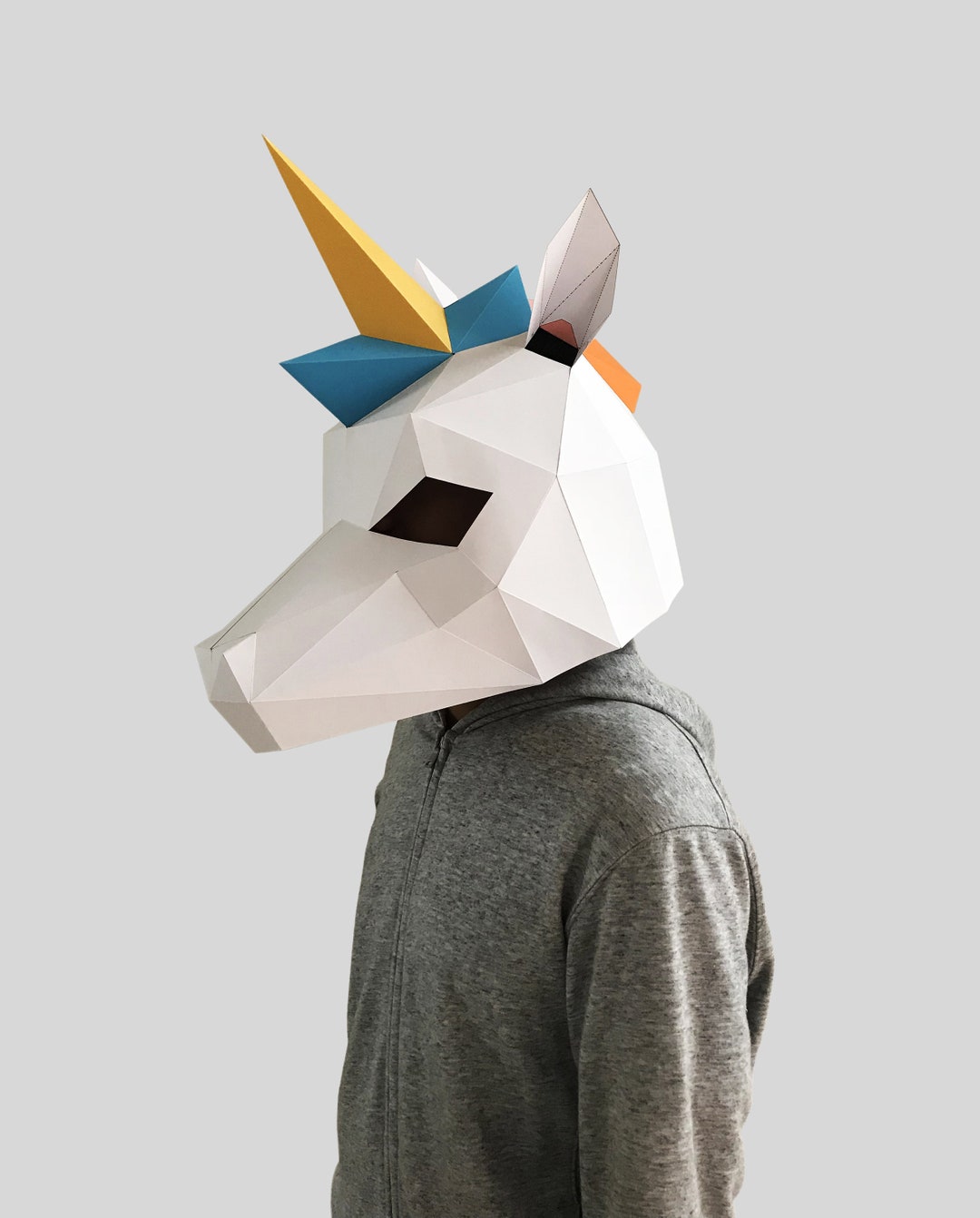 Unicorn Mask Digital PDF - Low Poly Papercraft Animal Mask Template - Etsy