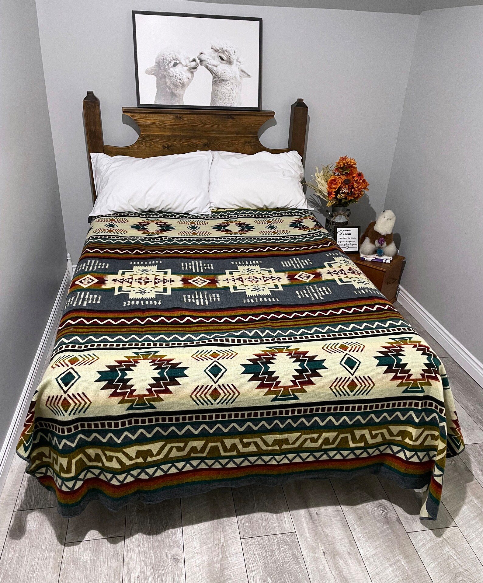 Rustic Geometric Print Two Sided Alpaca Blanket | Cozy and Soft Tribal ...