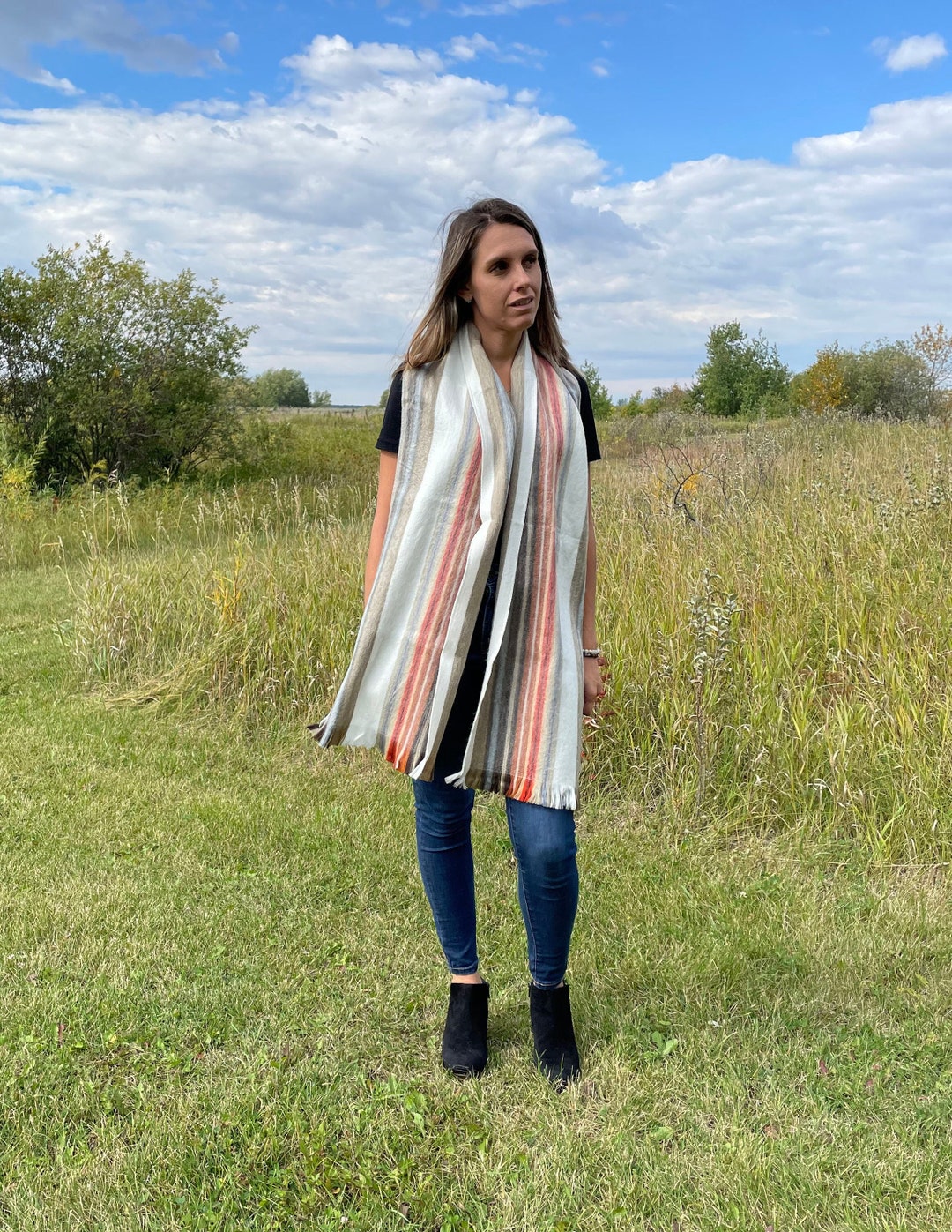 Stripe Alpaca Scarf | Alpaca Winter Fashion | Fringe Wool Scarf ...