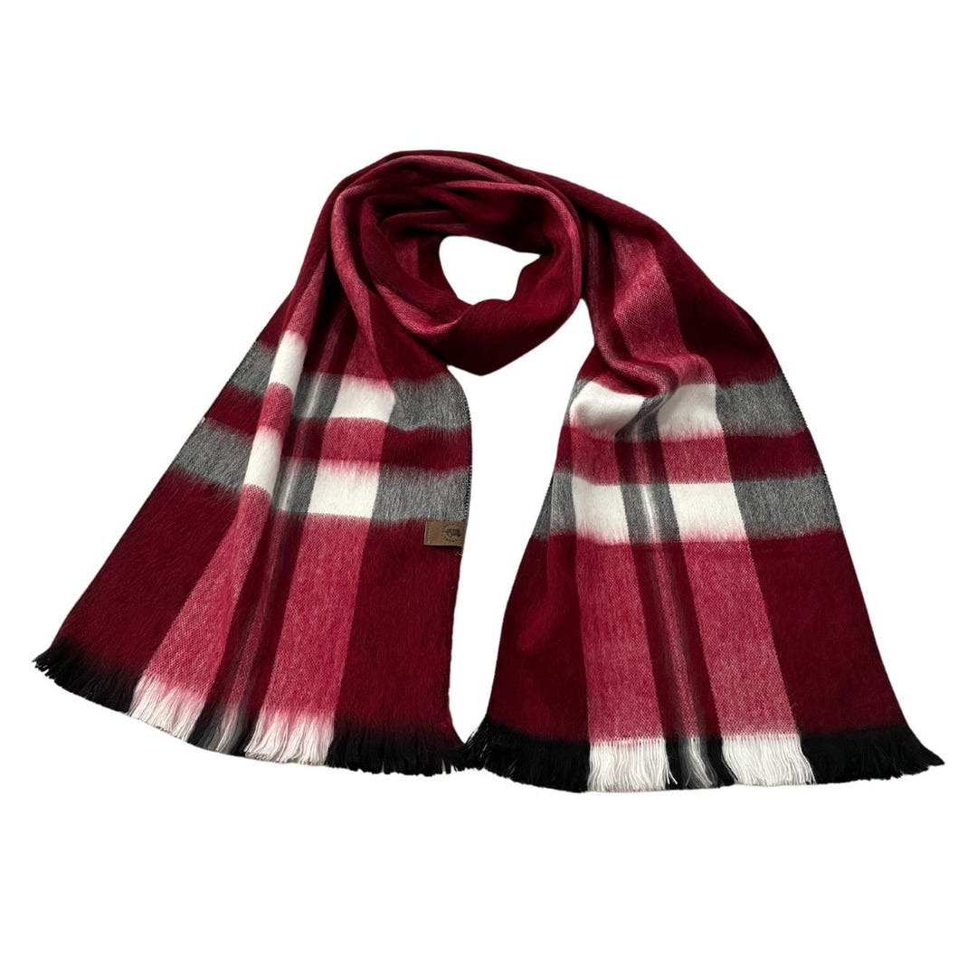 Soft Cozy Rich Red Plaid Alpaca Scarf | Ecuadorian Alpaca Scarf ...