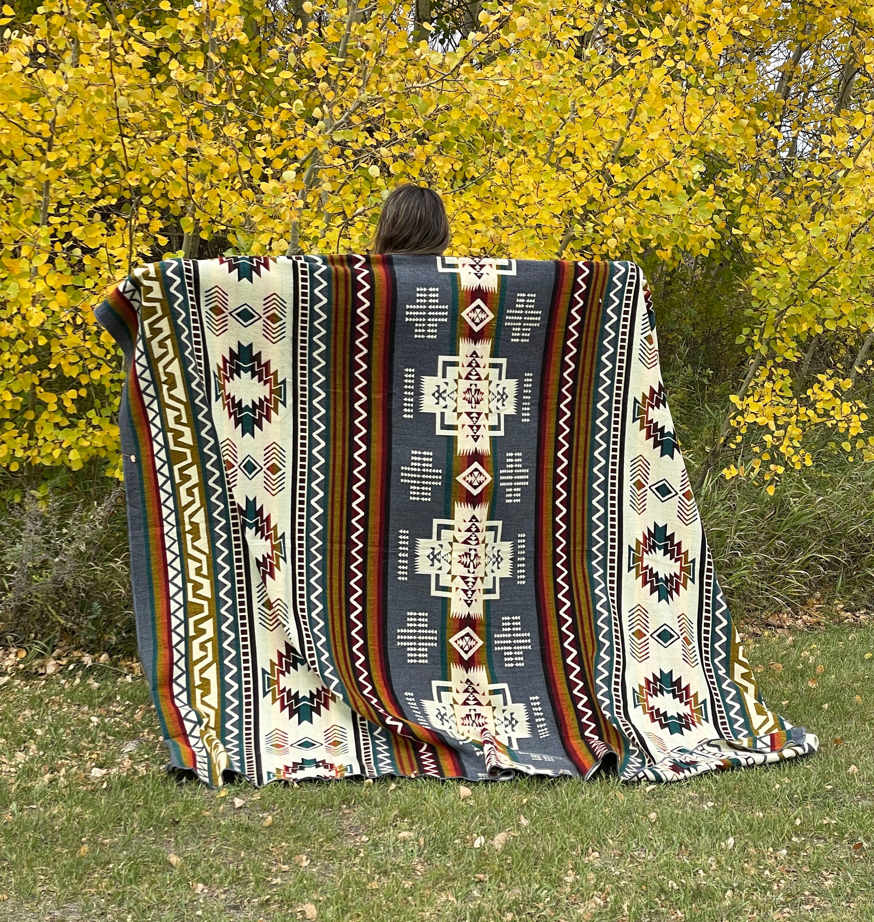 Rustic Geometric Print Two Sided Alpaca Blanket | Cozy and Soft Tribal ...