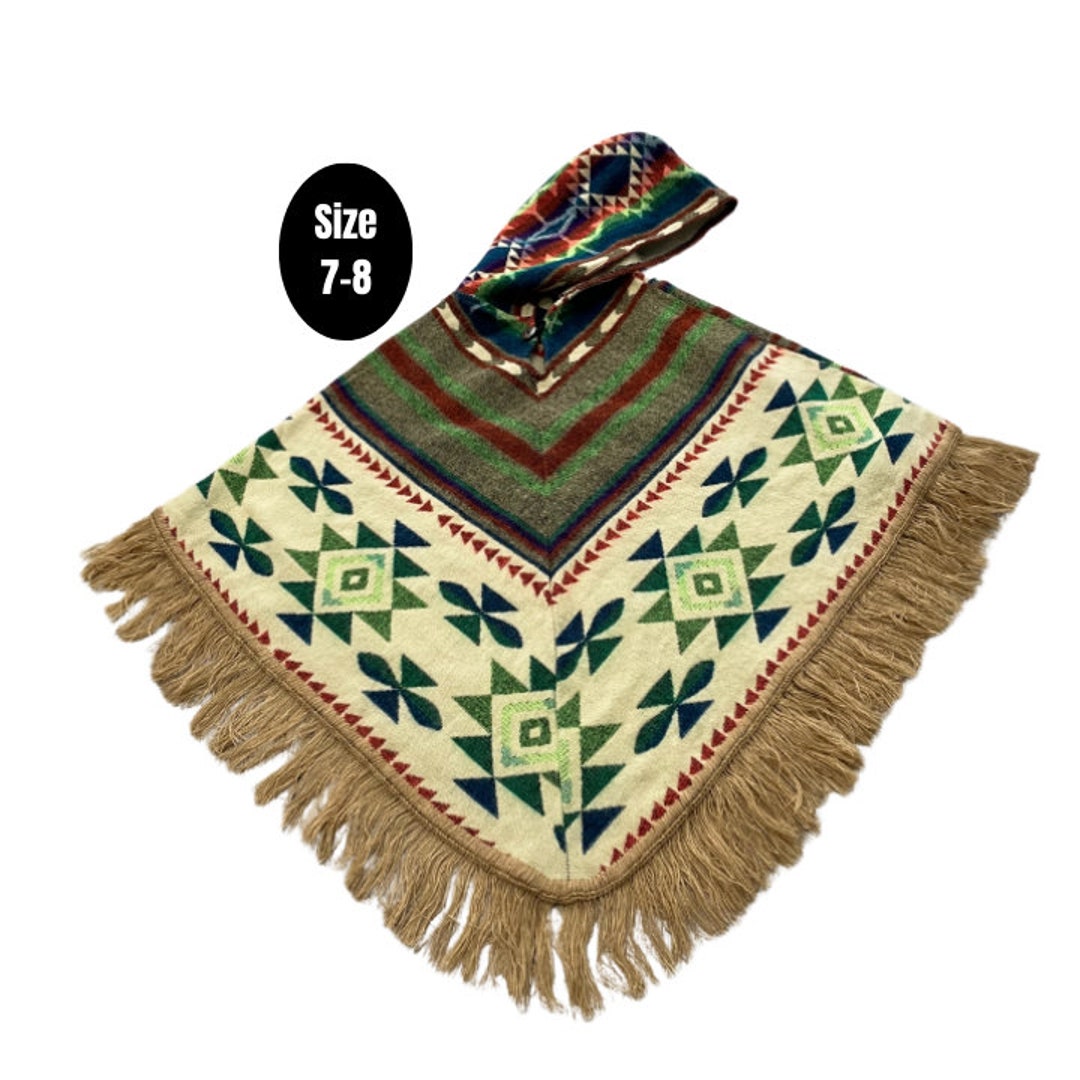 Warm Native Tribal Poncho Child Poncho | Kids Hooded Poncho Boho Style ...