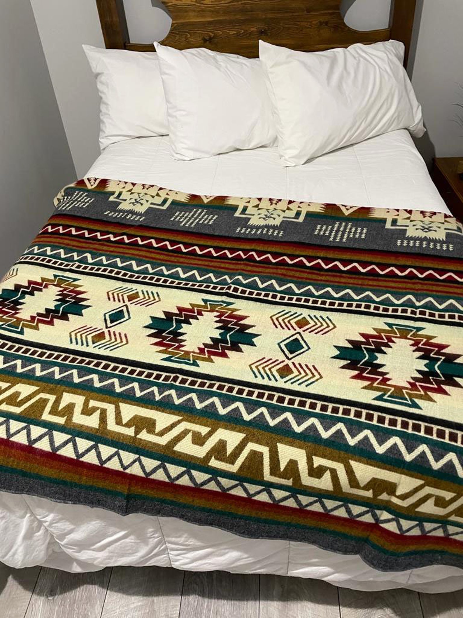 Rustic Geometric Print Two Sided Alpaca Blanket | Cozy Western Native ...