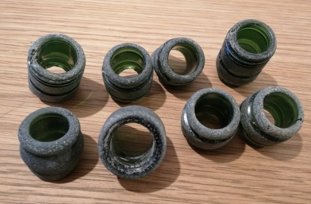 PIRATE BLACK Sea Glass green Bottle Necks Well Frosted Rare Irish Sea ...