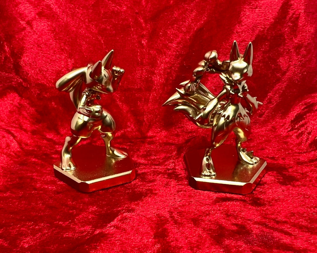 Pokemon Figure Statue Lucario and Mega Lucario Set Gold Trophy - Etsy UK