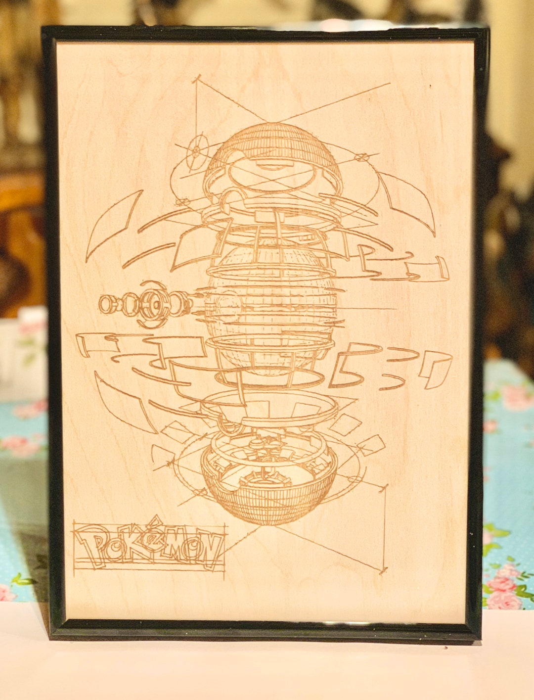 Pokemon Pokeball Blueprint A4 Framed Laser Engraved on Wood - Etsy