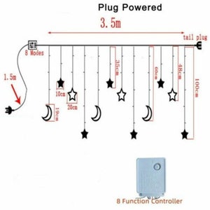 Moon Star Led Curtain String Lights-3.5m Ins Christmas Lights ...