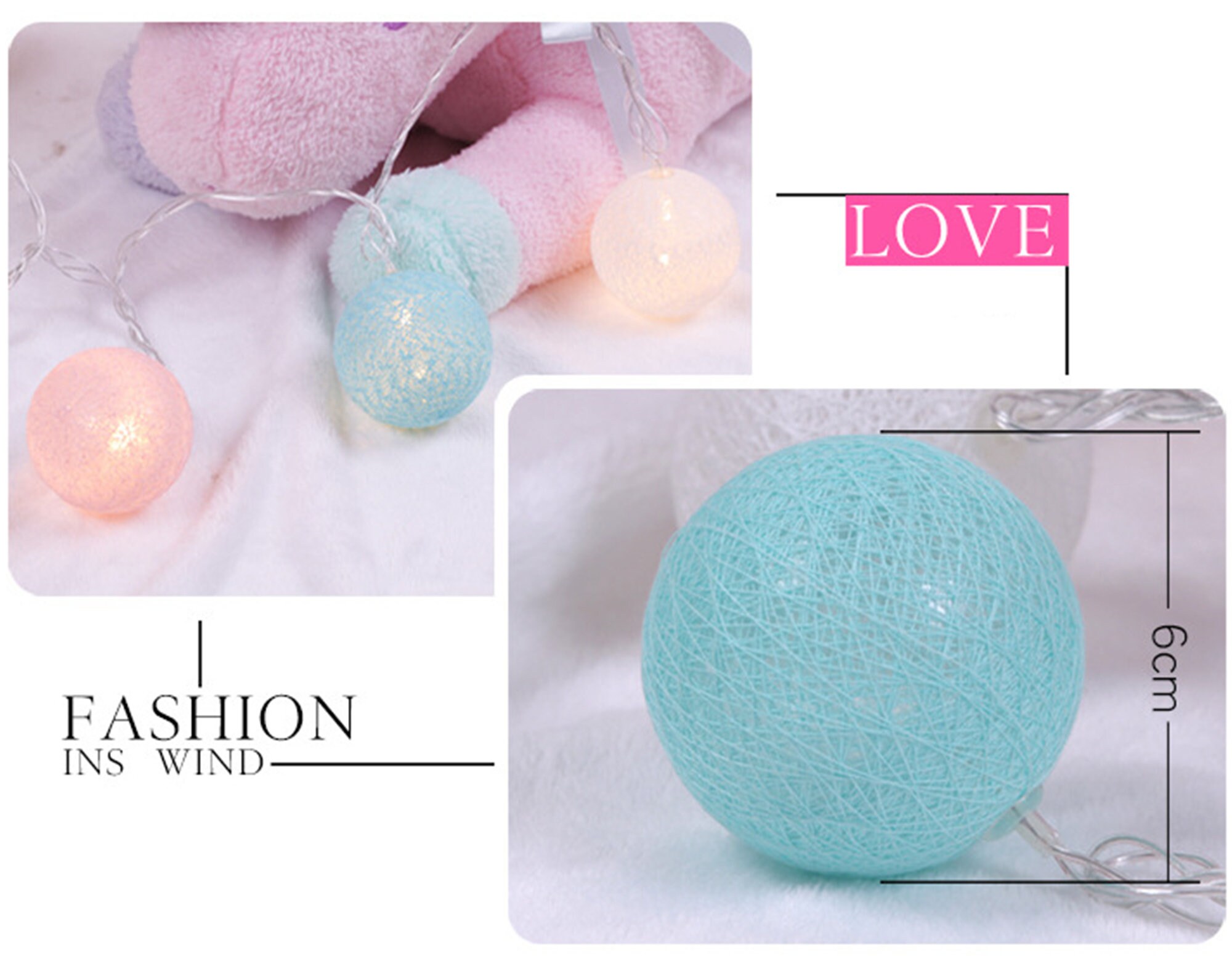 Personalized Cotton Ball String Lights-led Fairy String - Etsy