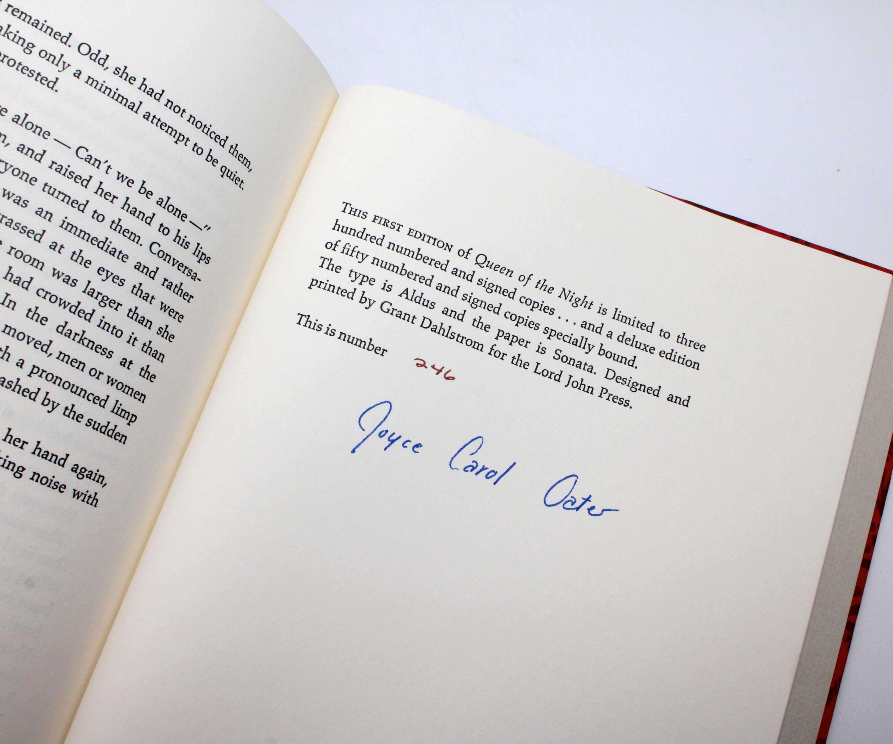 Queen of the Night. Signed by Joyce Carol Oates. Signed Limited First ...