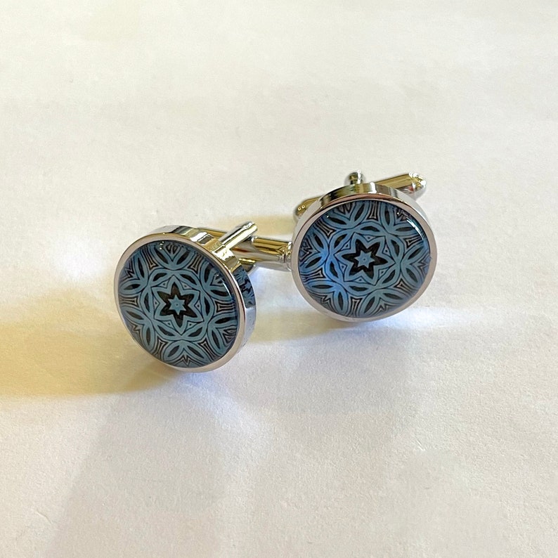 Striking Cuff Links, Vibrant Original Designs Set in Glass on Silver ...