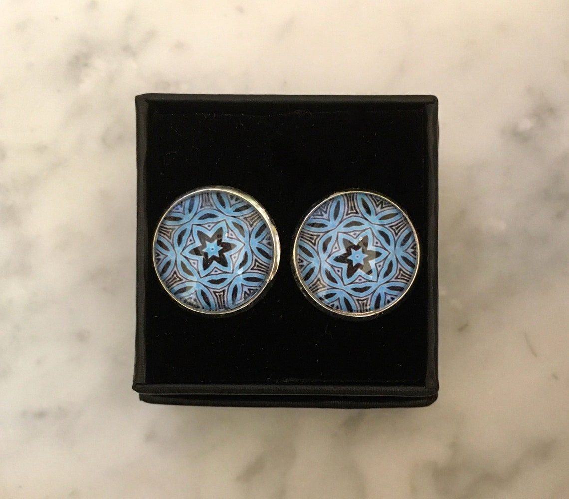 Striking Cuff Links, Vibrant Original Designs Set in Glass on Silver ...