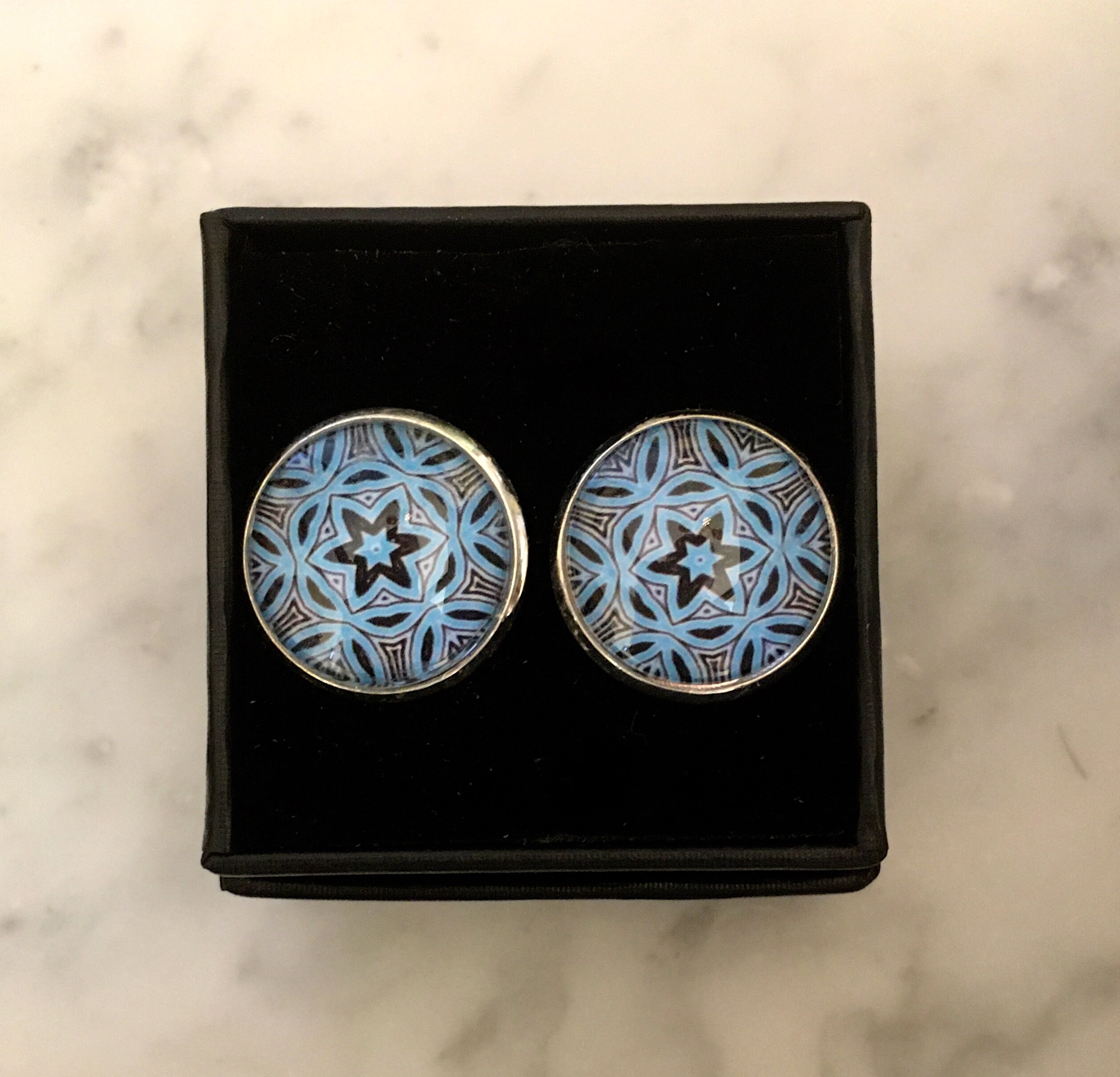 Striking Cuff Links, Vibrant Original Designs Set in Glass on Silver ...
