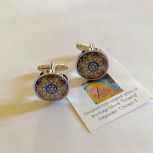 Striking Cuff Links, Vibrant Original Designs Set in Glass on Silver ...