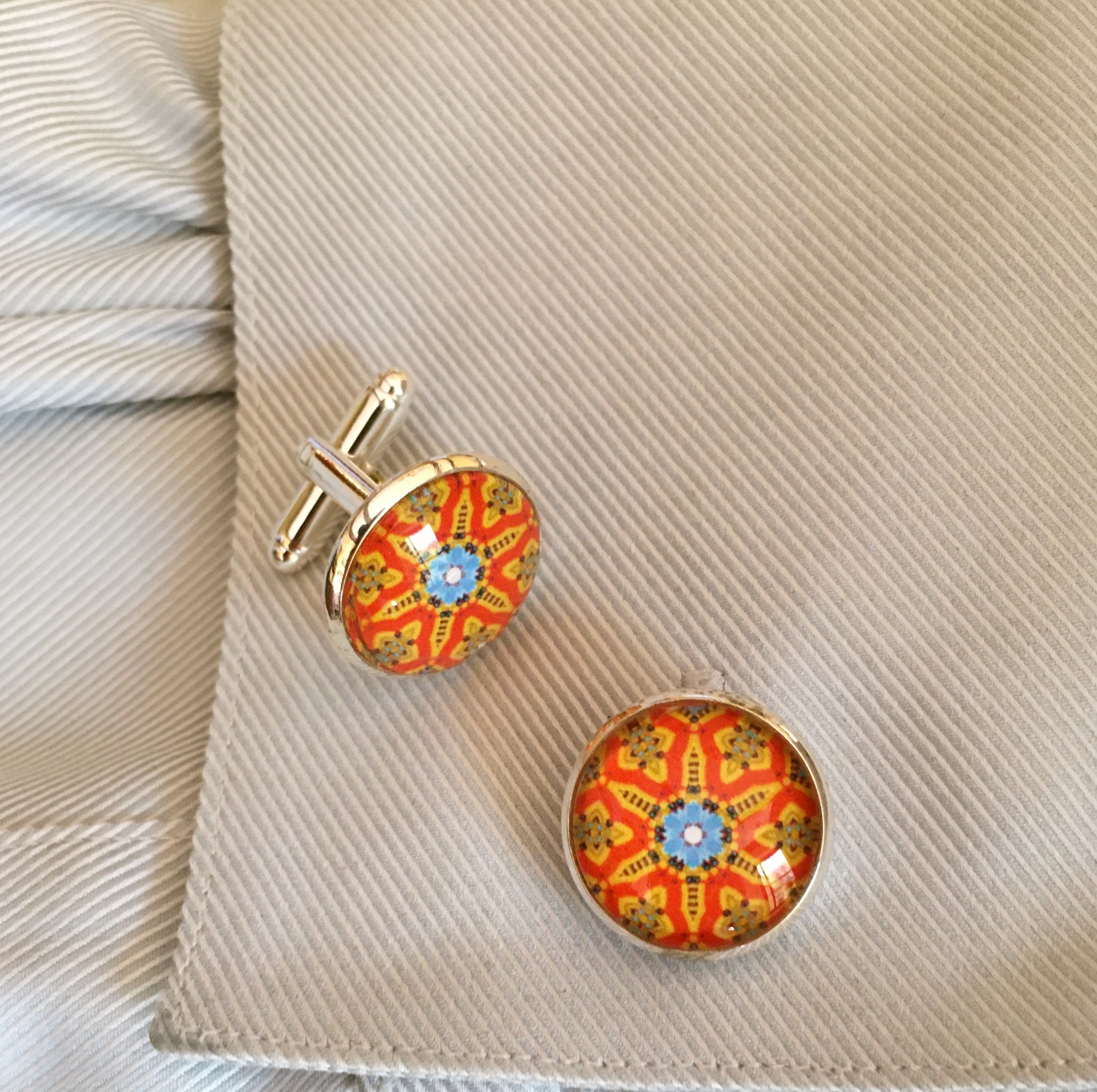 Striking Cuff Links, Vibrant Original Designs set in Glass on Silver ...