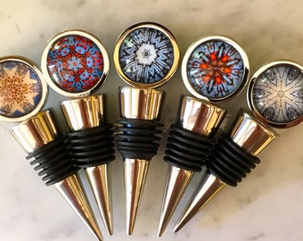 Vibrant Wine Stoppers Original Designs Set on Stainless Steel | Etsy