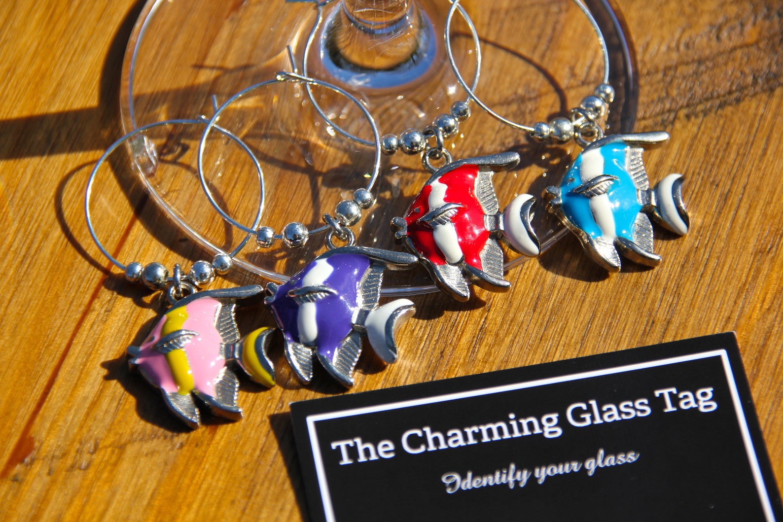 THE FISH COLLECTION - 4 Enamel Fish Wine Glass Charms - Red Fish Charm ...