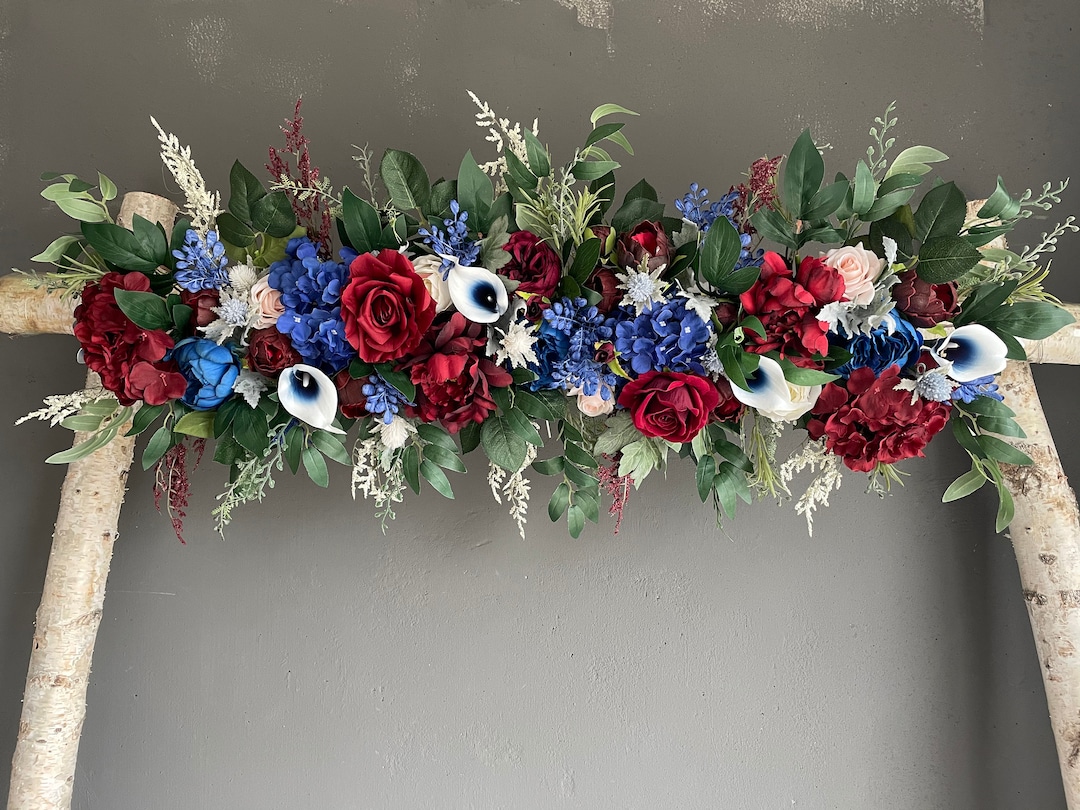 Burgundy Royal Blue Wedding Archway Flower, Blue Dark Red Wedding ...