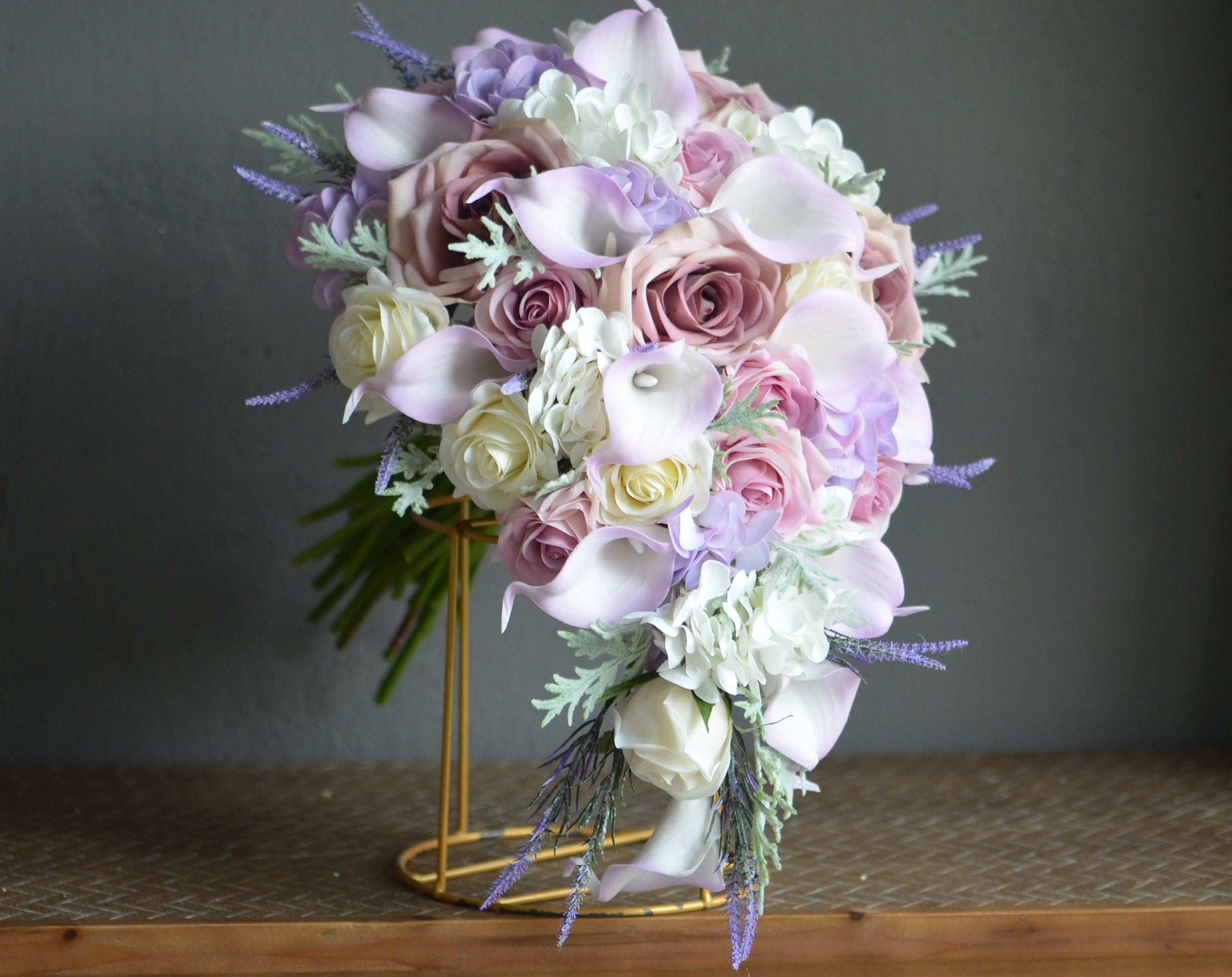 Lilac Mauve Wedding Bouquet Dusty Mauve Pink Roses Real - Etsy