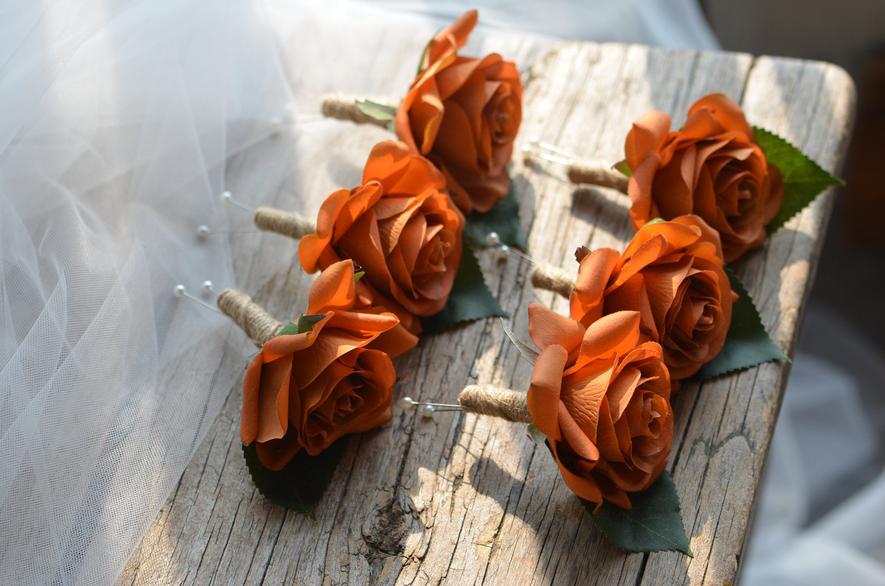 Real Touch Burnt Orange Rose Boutonnieres Terracotta Wedding - Etsy