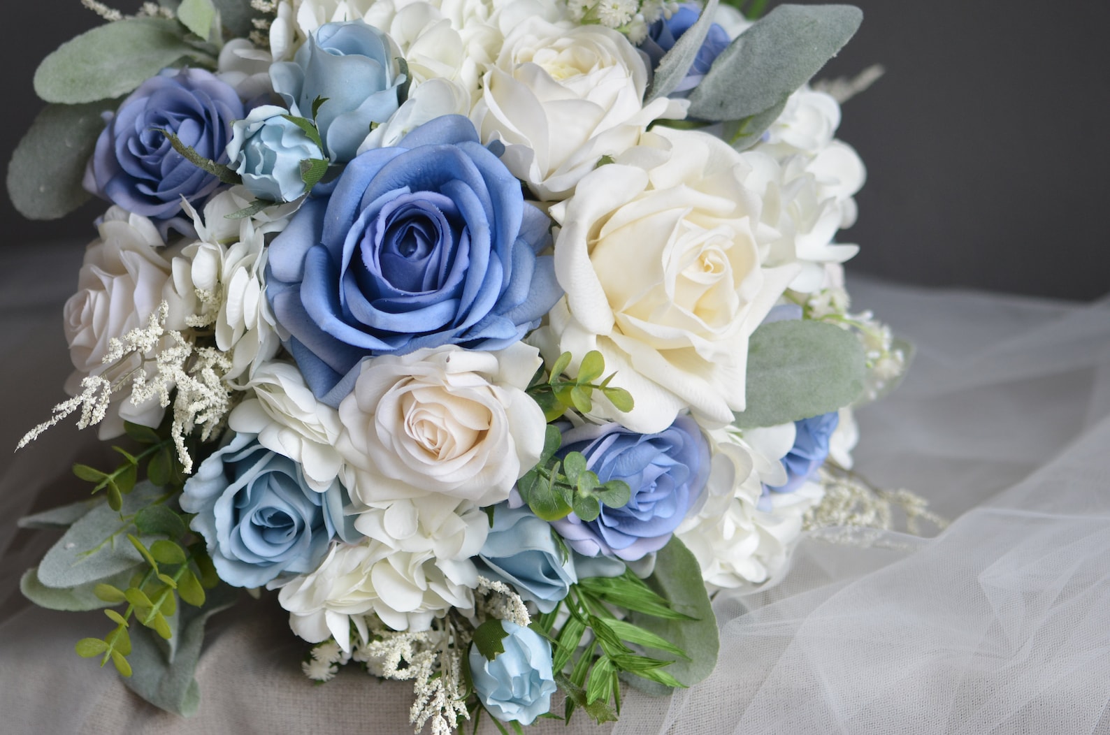 Fake Dusty Blue Flowers Wedding Bouquet Pale Blue Ivory - Etsy