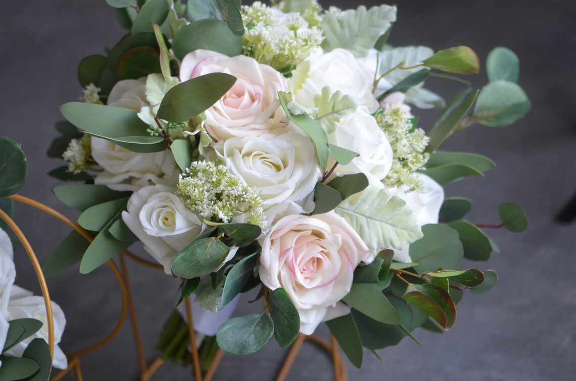 Ivory Roses Blush Pink Roses Rustic Bridal Bouquet Real - Etsy