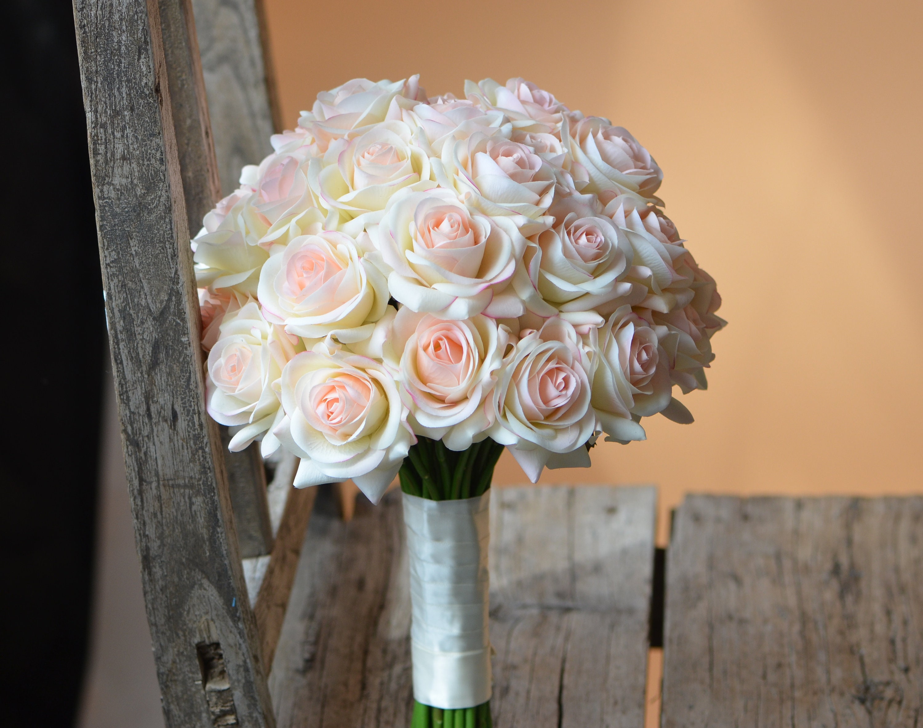 Blush Ivory Roses Bridal Bouquet Rustic Silk Bridal Bouquet | Etsy