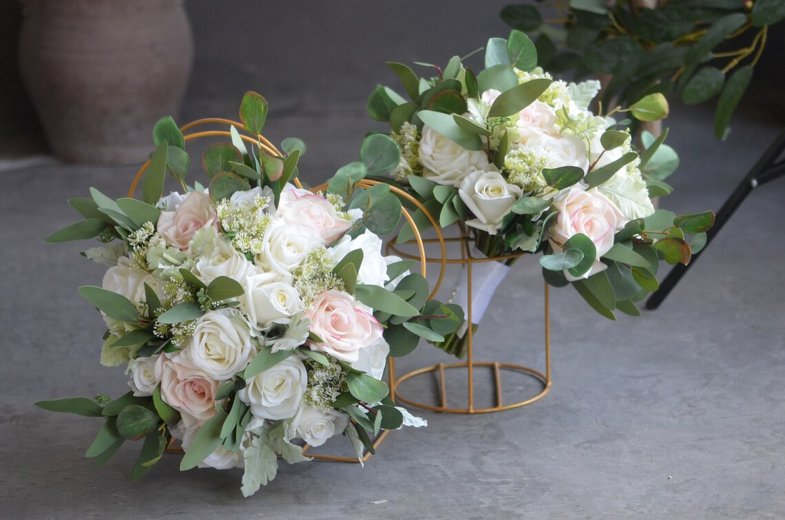 Ivory Roses Blush Pink Roses Rustic Bridal Bouquet Real - Etsy