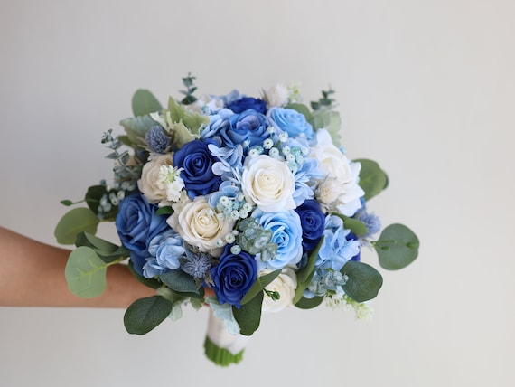 Blue and white fake flowers store