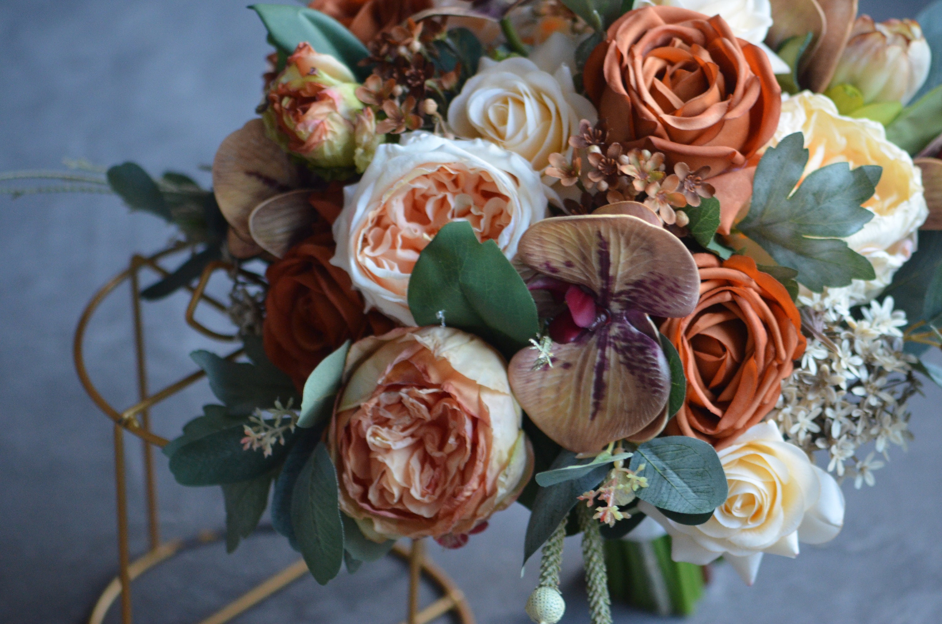 Burnt Orange and Champagne Fall Wedding Bouquet, Terracotta Fake ...