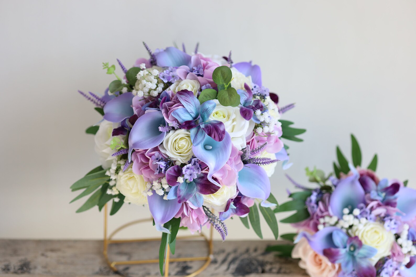 Real Touch Lavender Blue Wild Bridal Bouquet in Roses Calla Lily ...