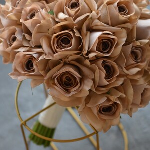 12 Beige Brown Real Touch Roses Bridal Bouquet, Light Brown Wedding ...