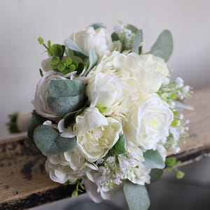 Cream White Roses Hydrangeas& Peonies Artificial Flowers Bridal Bouquet ...