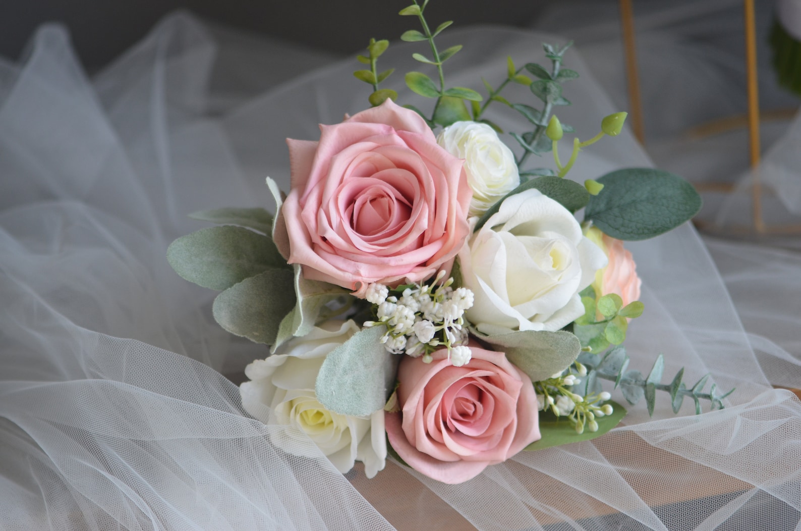 Faux Real Touch Rose Pink/white Roses Wedding Bouquet, Pink Boho Spring ...