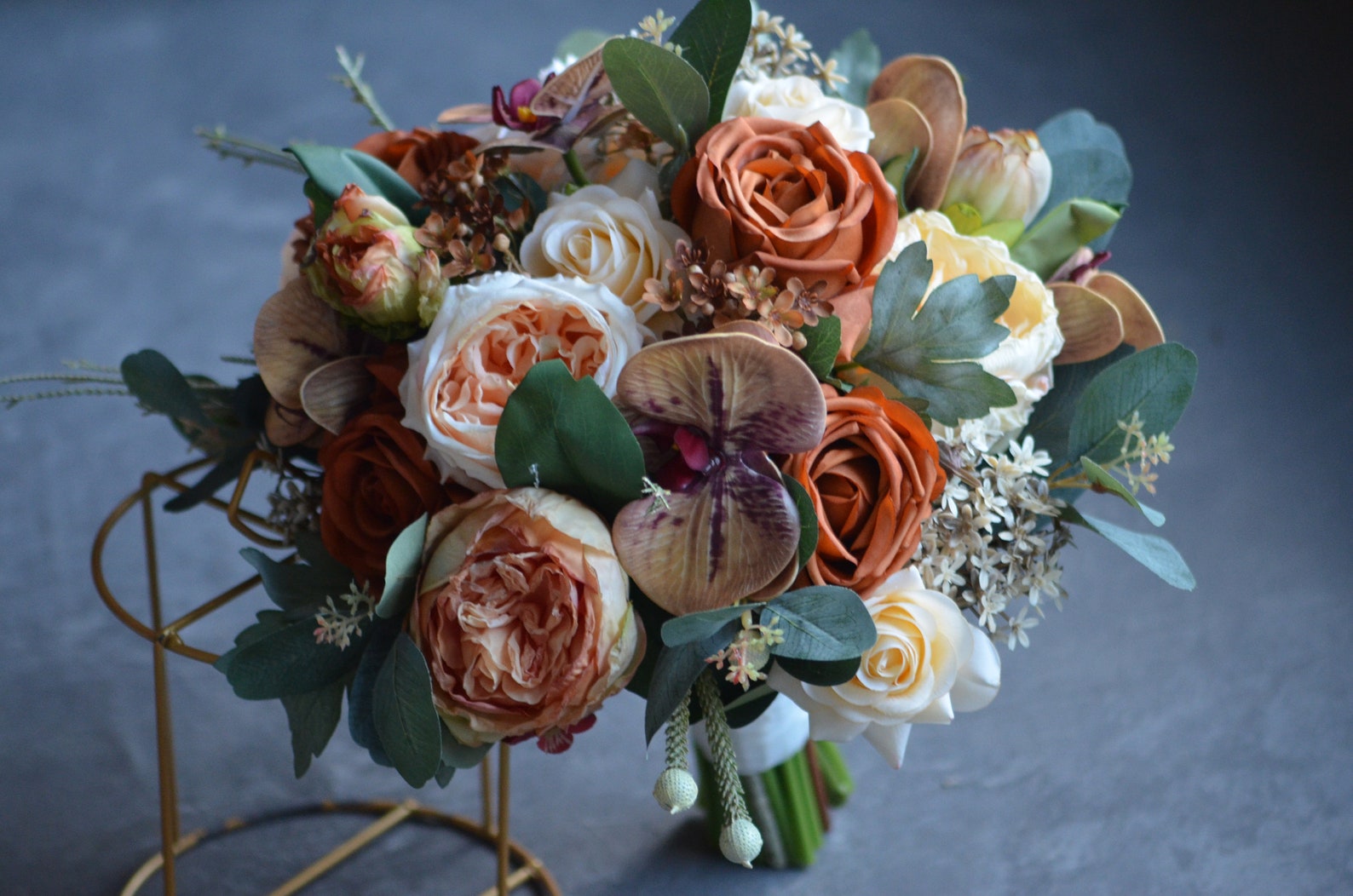 Burnt Orange and Champagne Fall Wedding Bouquet, Terracotta Fake ...