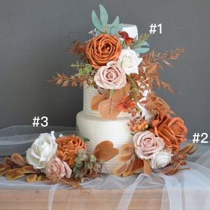 Faux Burnt Orange Ivory Fall Cake Topper Flowers for Wedding ...