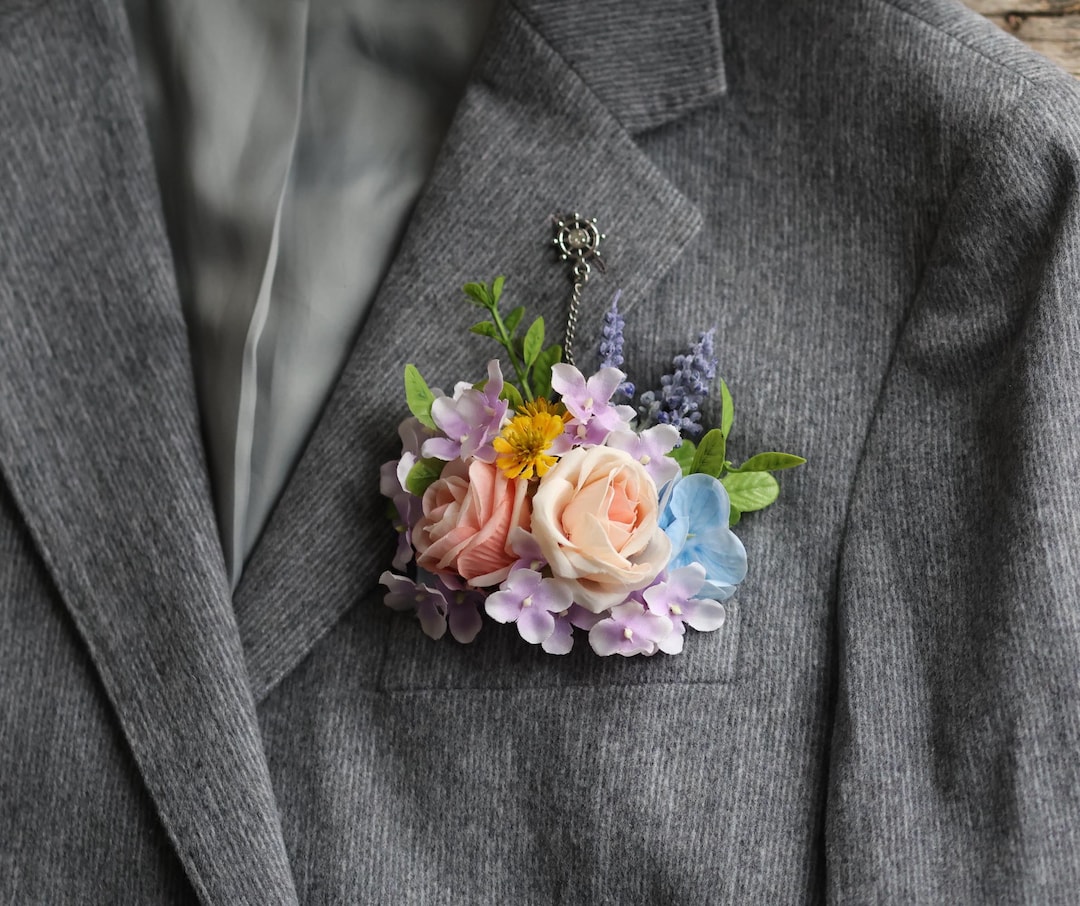 Wildflowers Greenery Pocket Boutonniere in Light Pink Lavender Blue ...