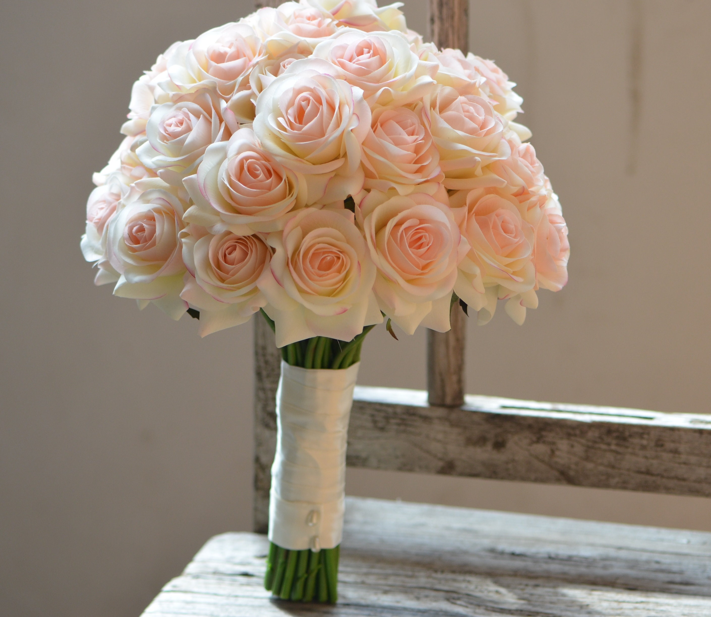 Blush Ivory Roses Bridal Bouquet Rustic Silk Bridal Bouquet | Etsy