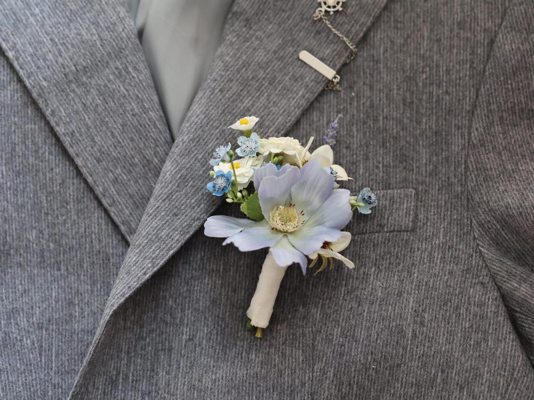 Fake Blue White Wildflowers Boutonniere, Artificial Flowers Wedding ...