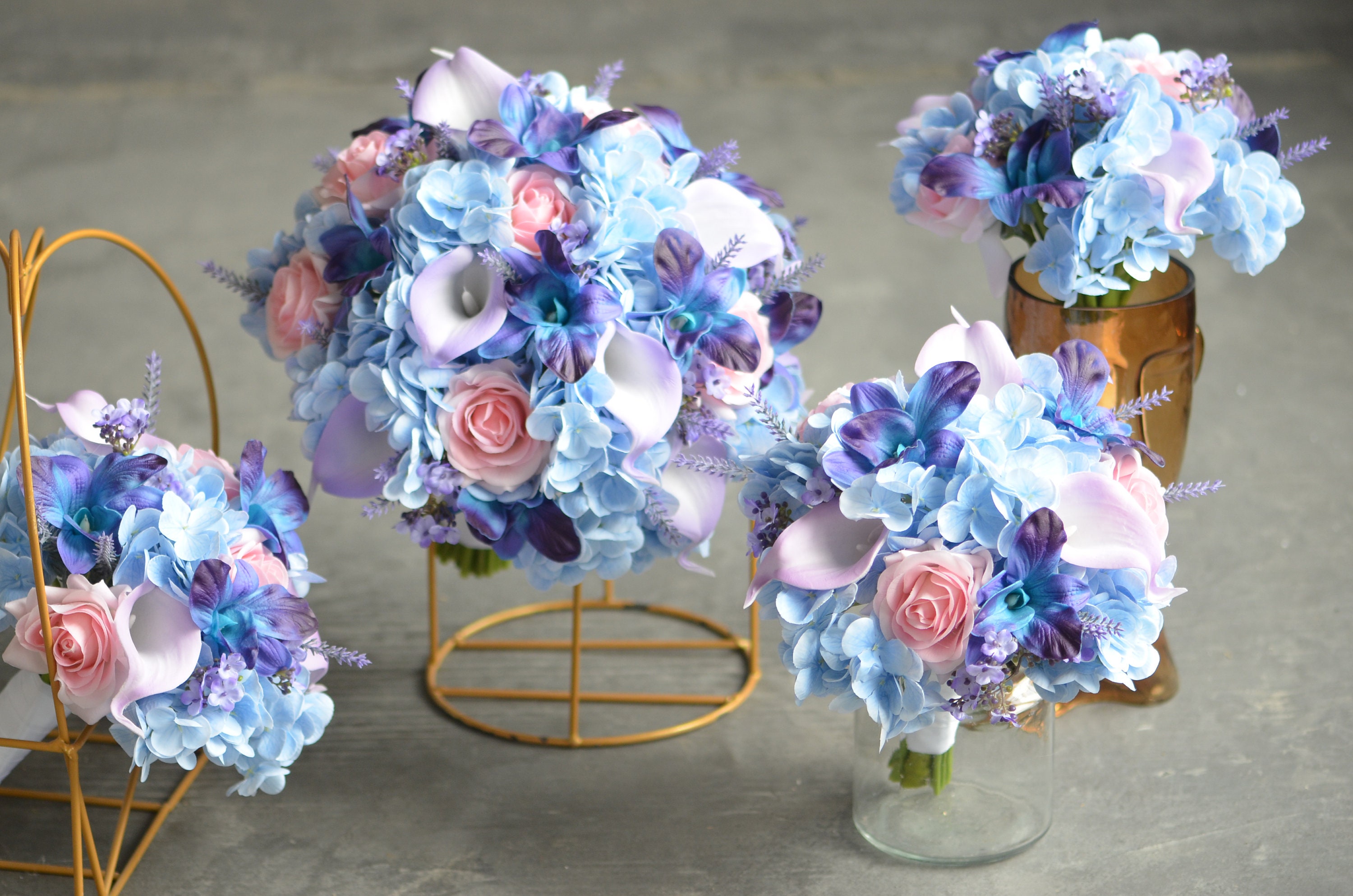 Fake Light Blue Lilac and Pink Rustic Bridal Bouquets Real - Etsy